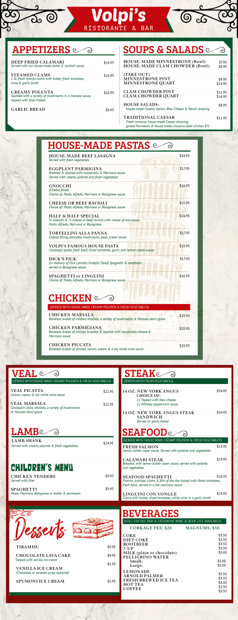 Menu | Volpi's